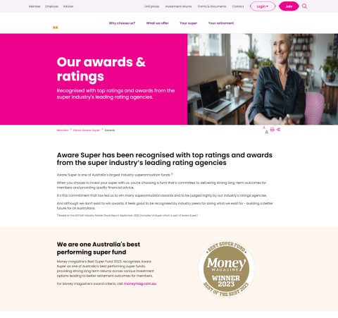 Awards & Ratings | Aware Super