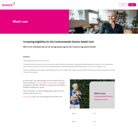 What's new | Aware Super | Award winning superannuation fund