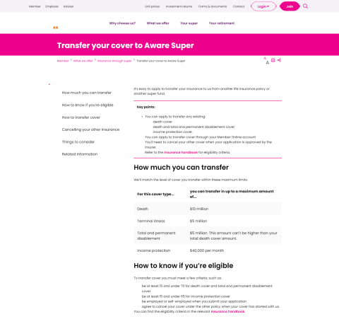Transfer your insurance | Aware Super - Award winning superannuation fund
